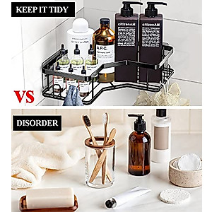 EDVENA Corner Shower Caddy Organizer & Soap Dish Holder Set, 3PCS with Removable Self Adhesive Hooks Shelf Basket Shelves for Shampoo Storage Bathroom Organization Kitchen Accessories Spice Racks