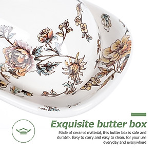Vaguelly 1 Set Hand Drawn Ceramic Butter Dish with Lid, Vintage Butter Plate Tray with Handle Cover, Cheese Container Holder Butter Keeper for Home Kitchen