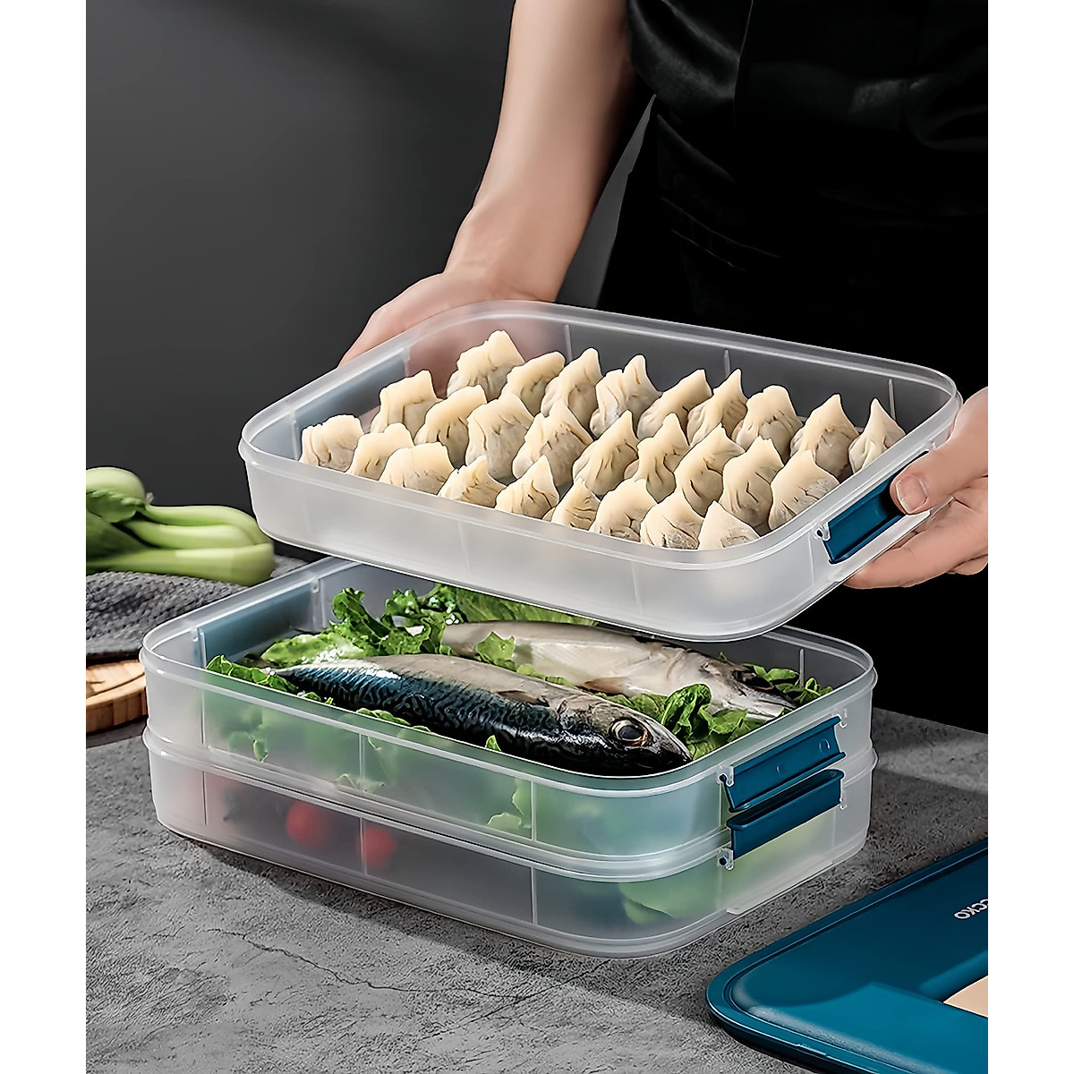 Plastic Bacon keeper with Lids Airtight, Deli Meat Cold Cuts Cheese Saver Food Storage Containers for Refrigerators, Freezer,Shallow Low Profile Christmas Cookie Holder