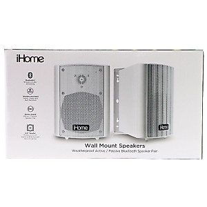 iHome IHSI-W650BT-PR-WHT Bluetooth Indoor/Outdoor All Weather Weatherproof 6.5 Inch Small 300W Watt Wall/Ceiling Mounted Surround Sound Powered Patio Speakers System Pair in Home Party Enclosure…