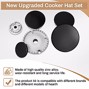 Upgraded Cooker Hat Set, Surface Gas Stove Burner Caps and Burner Head Replacement Kit, 1 Large, 2 Middle, and 1 Small Cooker Hat Set, Cooker Hat Set fits Selected Models - See Images for Details