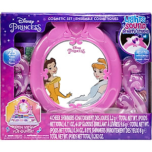 Disney Princess - Townley Girl Cosmetic Vanity Compact Makeup Set with Light & Built-in Music Includes Lip Gloss, Shimmer & Brushes for Kids Girls, Ages 3+ Perfect for Parties, Sleepovers & Makeovers