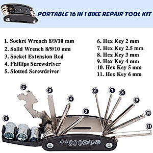Bike Repair Tool Kit & Bicycle Repair Kit Bag, Bike Repair Kit Portable Bike Tire Repair Tool Kit with 16-in-1 Tools, Bike Tire Patch Kit, 120 Psi Mini Pump, Tyre Levers for Mountain/ Road Bike Repair