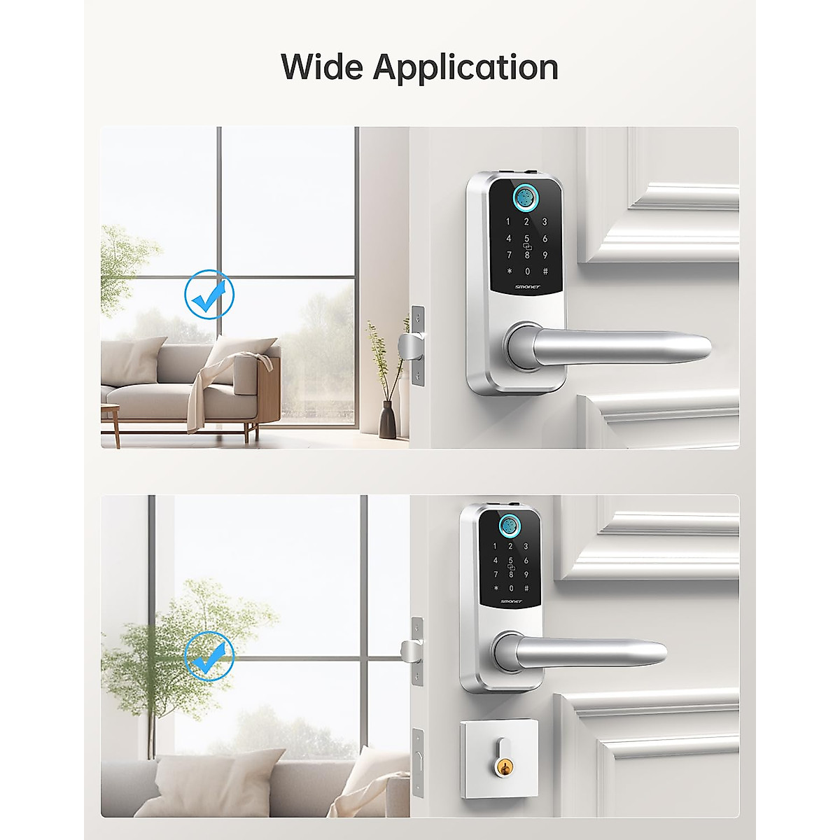 Smart Lock, SMONET Deadbolt Lock with Keypad, Keyless Entry Biometric Fingerprint Front Door Locks, Bluetooth Electronic Digital Lock with Reversible Handle, App Control, IC Card for Home, Apartment