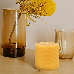Beeswax Pillar Candles, 3x3 in Hand-Rolled Honeycomb Candle 2 Pack - Dripless and Smokeless, Approx 12 Hours Burn Time for Home Decor Party Wedding Dinner