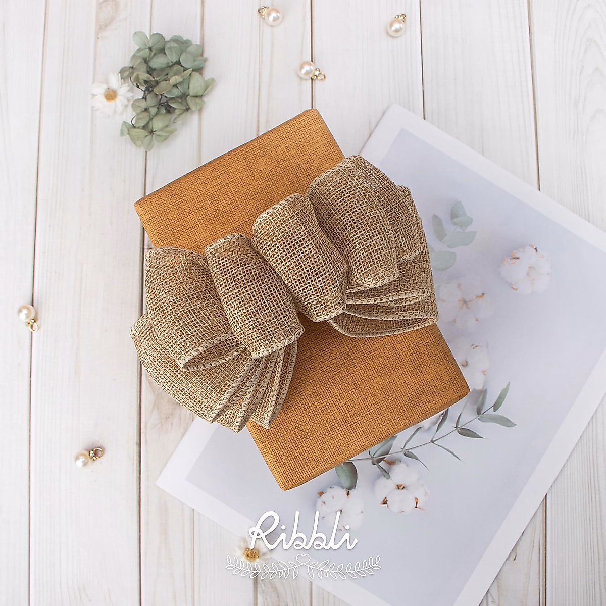 Ribbli Natural Burlap Wired Ribbon,2 Inch x Continuous 10 Yard, Wired Edge Ribbon for Big Bow,Wreath,Tree Decoration,Outdoor Decoration