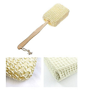 Natural Sisal Fiber Bath Body Brush Spa Shower Back Sponge Scrubber Long Handle