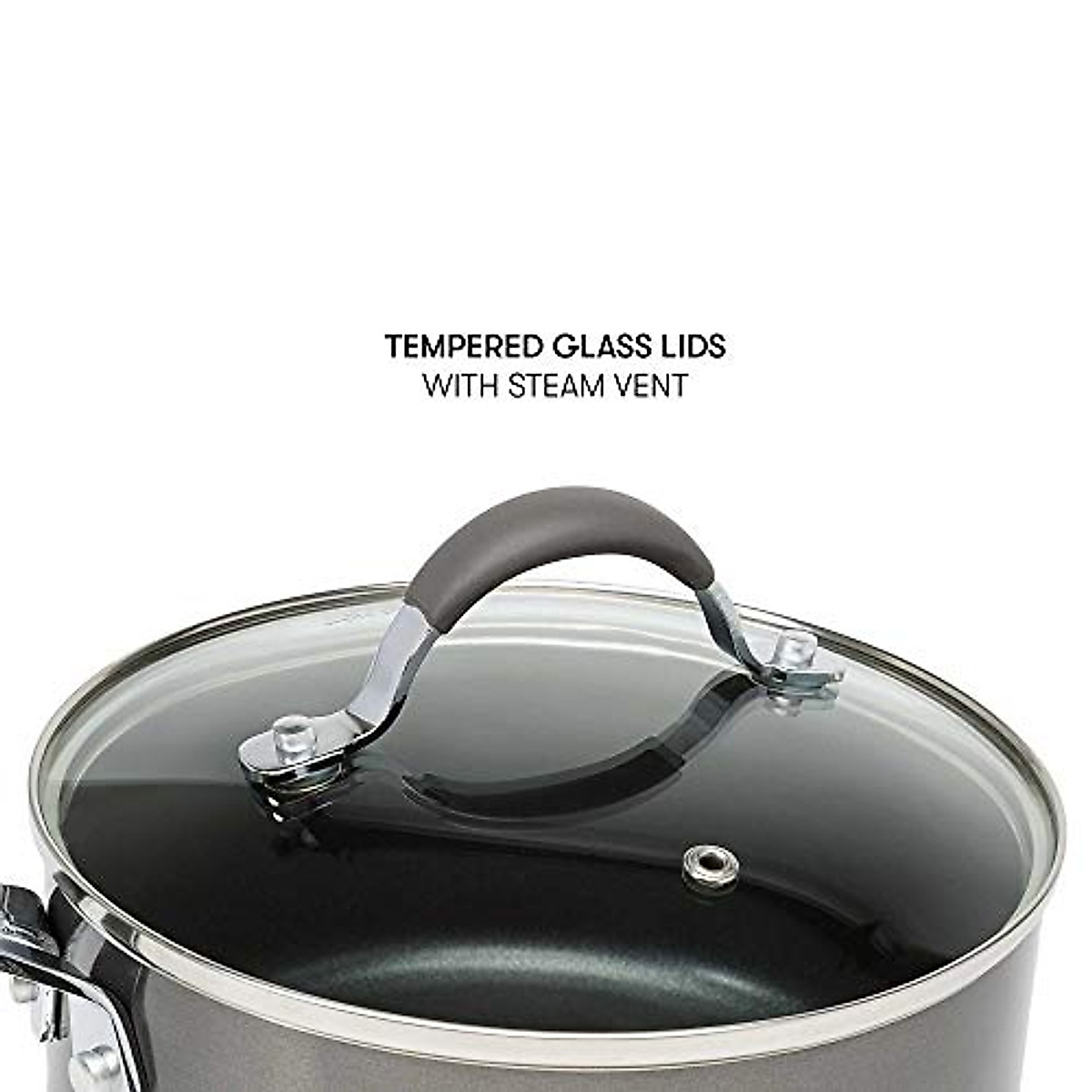 Cooking Light Allure Non-Stick Ceramic Cookware with Silicone Stay Cool Handle, 12 Piece Set, Charcoal