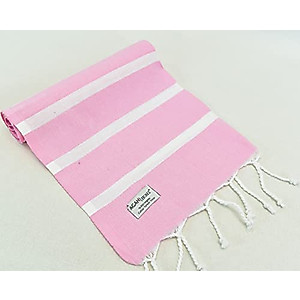 Agah Home Hand Towel, Face Towel, Kitchen Towel, Dish Towel, Cotton Towel, Monogrammed Towel, 20x40 in Turkish Peshkir, Kalın Cizgi Peshkir (Pink)