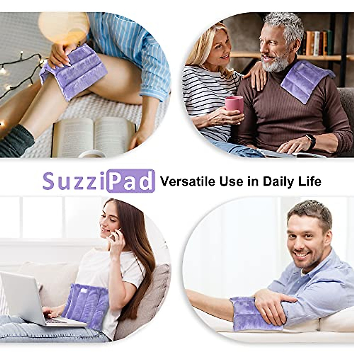 SuzziPad Heating pad Microwavable, 8 x 12" Reusable Heat Pads for Pain Relief, Moist Heating Pads for Cramps, Muscle Ache, Joints, Back Pain, Neck, Shoulder, Warmer Heat Pack (Purple)