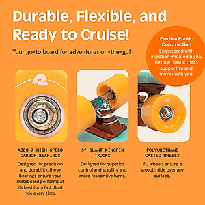 Retrospec Quip Mini Cruiser Skateboard 22.5" and 27" Classic Retro Plastic Cruiser Complete Skateboard with ABEC 7 Bearings and PU Wheels Compact Board with Grippy, Molded Waffle Deck