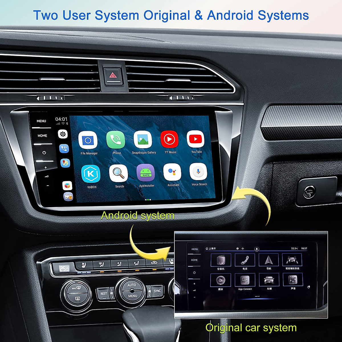 Wirless Carplay Dongle Multimedia Video Adapter Android AI Box 4+64GB for Car with Factory Wired Carplay Support Android Auto Android System USB Plug and Play (C-Touch)