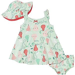 Gerber Baby Girls' 3-Piece Sundress, Diaper Cover and Hat Set, Green Pear, 5T