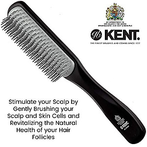 Kent KFM3 Black Half Round Narrow Detangling Hair Brush - 9 Row Ionic Anti Static Non Scratch Nylon Bristle Gel Styler Great for Daily Styling, Detangling and Smoothing Short to Medium Length Hair