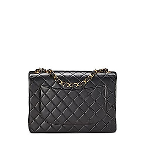 CHANEL, Pre-Loved Black Quilted Lambskin Half Flap Jumbo, Black