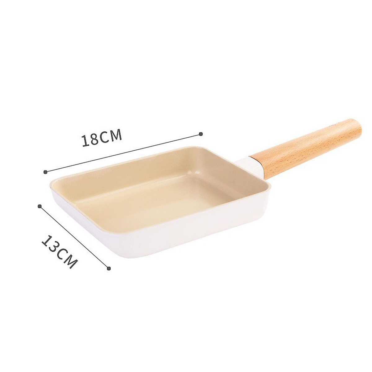 BEIJIALY Japanese Omelette Pan, Japanese Breakfast Pan, Rectangular Shaped Ceramic Coating Non Stick Pancake Egg Roll Frying Pan with Wood Handle