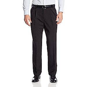 Van Heusen mens Big and Tall Stretch Traveler Cuffed Crosshatch Pleated casual pants, Black, 50W x 32L US