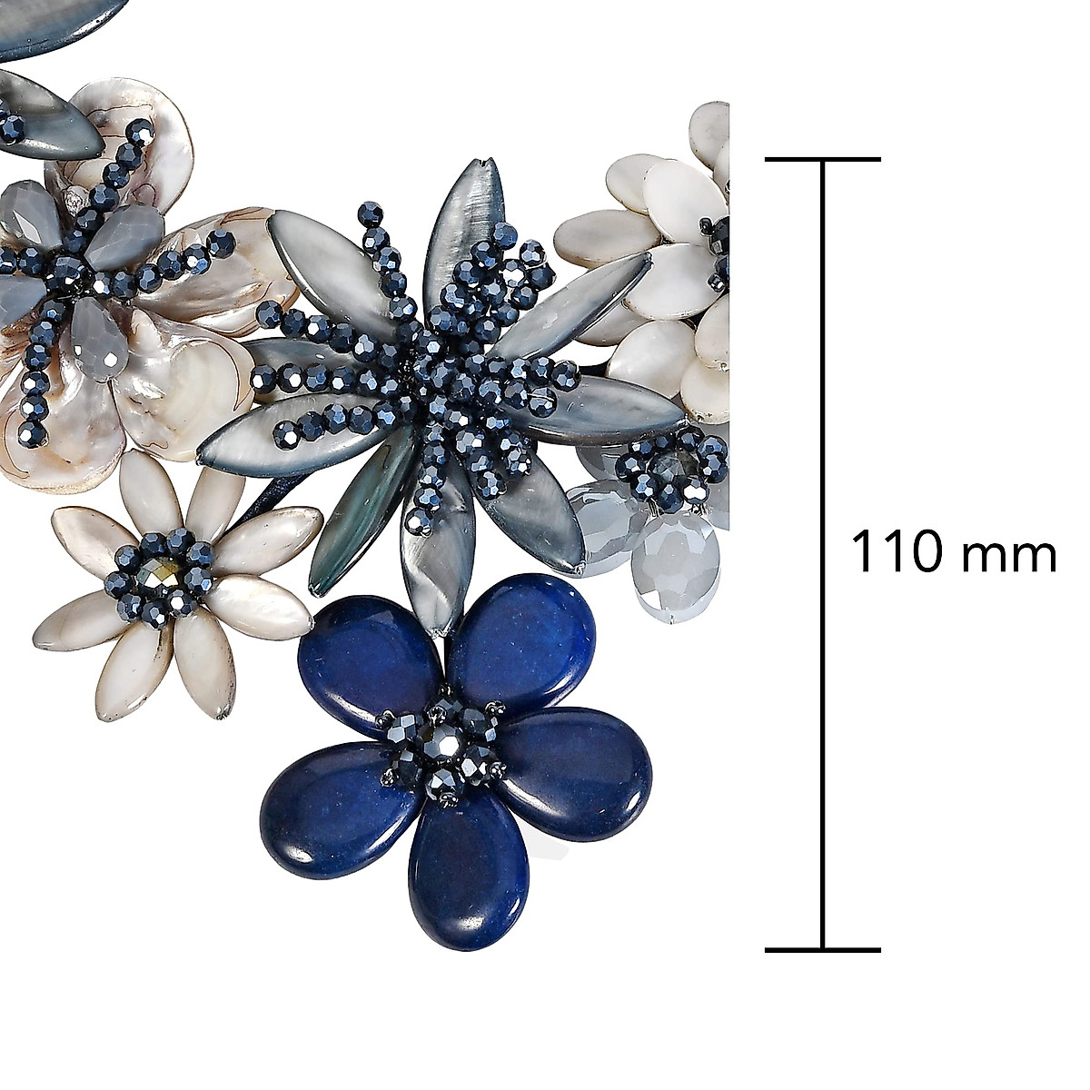 AeraVida Unique Night Garden Black and Blue Stone with Crystal Bead Statement Necklace | Handmade Flower Collar Necklace | Boho Jewelry | Gift for HER