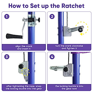 NQV Professional Portable Outdoor Purple Volleyball Net Set with Adjustable 3 Levels Height Steel Poles, Anti-sag System,Volleyball,Pump,Boundary Line and Carrying Bag for Backyard