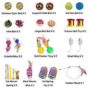 Cat Toys Set 36 PCS, Cat Toys Kitten Toys Interactive Cat Toys for Indoor Cats Collapsible Cat Tunnels Cat Feather Teaser Wand Feather Toy Springs Mouse Crinkle Balls Bell Play for Cat Kitty Kitten