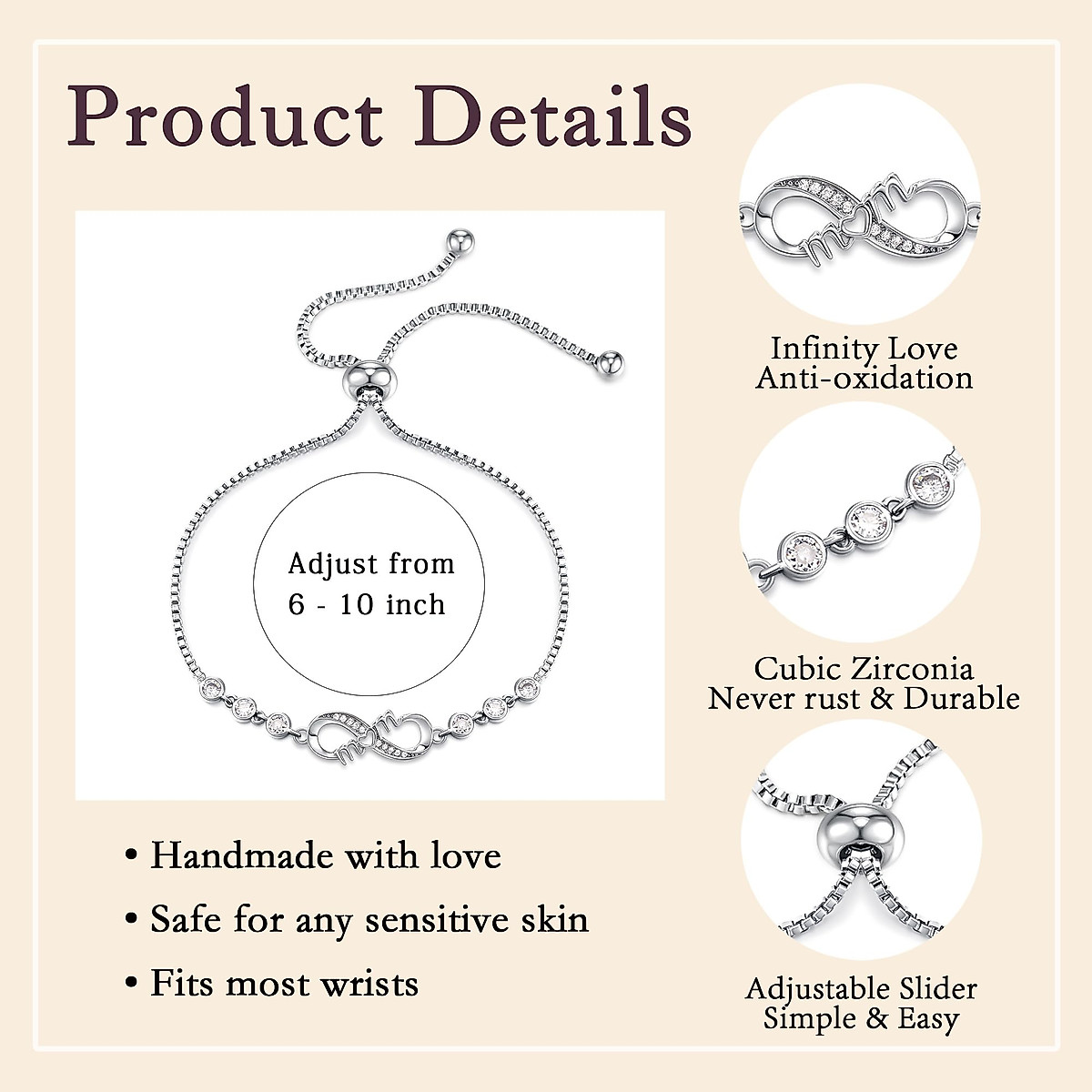 ASKRAIN Mom Birthday Gifts for Mom Mothers Valentines Day Gifts for Mom from Daughter Unique Gifts Idea Bracelet Stocking Stuffers, B