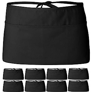 12 Pack - Black Server Waist Aprons, Waitress Half Apron