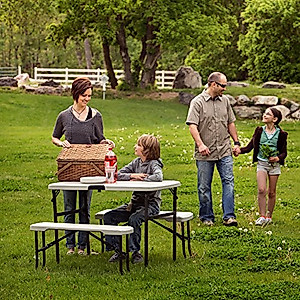 Lifetime 80373 Portable Folding Camping RV Picnic Table and Bench Set, Almond