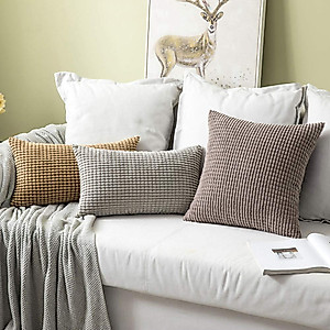 MIULEE Pack of 2 Lumbar Pillow Covers Super Soft Corduroy Decorative Throw Pillows Brown Couch Home Decor for Cushion Sofa Bedroom Living Room 12 x 20 Inch