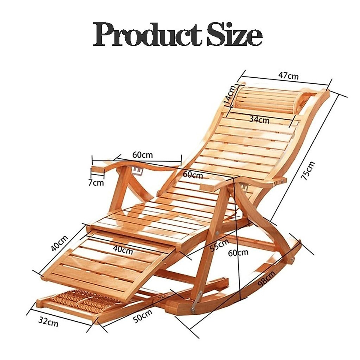 Deck Chair Wood Foldable Recliner Zero Gravity Chairs Bamboo Rocking Chair,Patio Rocking Chair Beach Sun Lounger Recliner,Portable Foldable Zero Gravity Chair with Footrest ( Color : Without pad )