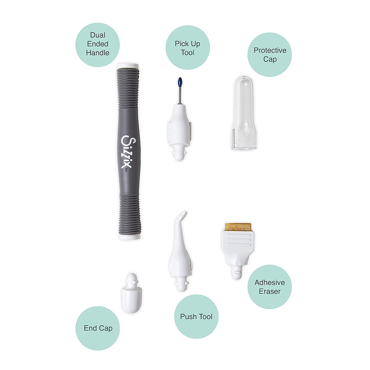 Sizzix Sticky Pick Up & Push Craft Set Tool Perfect for Intricate Papercraft, Cardmaking, Model Parts, Diamond Art, Sequins & More, One Size, White/Grey