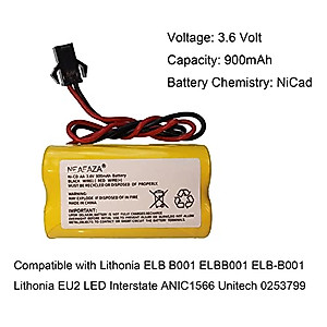 NEAFAZA 3.6V 900mAh NiCd Exit Sign Emergency Light Battery Replacement Compatible with Lithonia ELB B001 ELBB001 ELB-B001 Lithonia EU2 LED Interstate ANIC1566 Unitech 0253799(2 Pack)