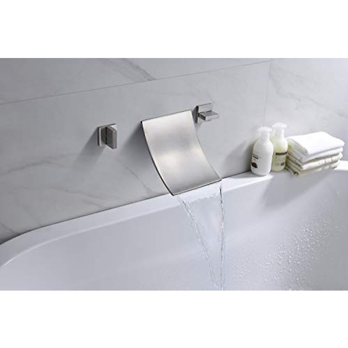 SUMERAIN Wall Mount Waterfall Tub Faucet 3 Hole Brushed Nickel Bathtub Faucet, Extra High Flow Rate