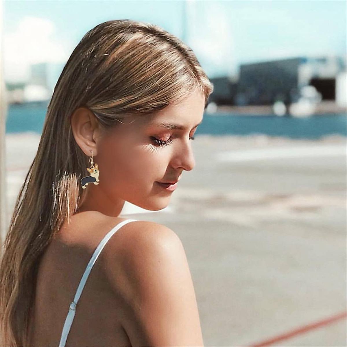 DIYANMMY Cute cartoon alloy Corgi Dog Drop Dangle Earrings On Charm Animal Jewelry Corgi Gift For Pet Lover Corgi Mom Puppy Mom (Dog earrings)