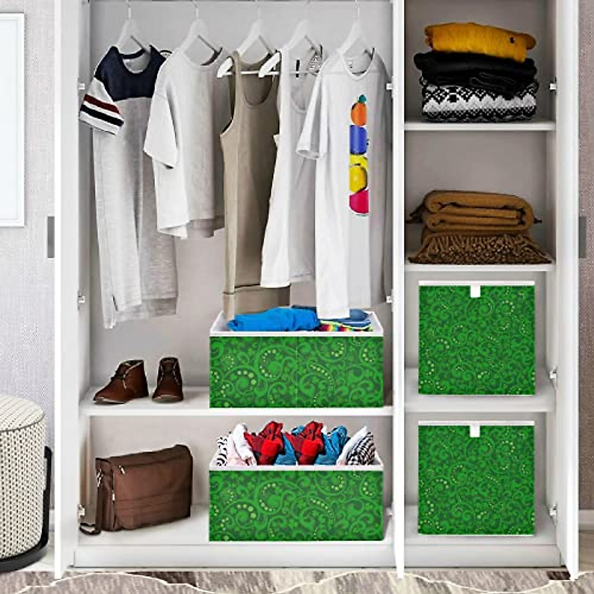 visesunny Closet Baskets St Patricks Green Plant Storage Bins Fabric Baskets for Organizing Shelves Foldable Storage Cube Bins for Clothes, Toys, Baby Toiletry, Office Supply
