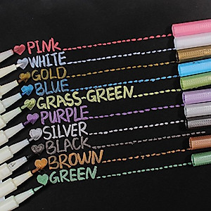 Ohuhu Metallic Markers Paint Pen Calligraphy Brush Pens, Set of 10 Paint Marker for Black Paper Rock Painting DIY Gift Birthday Greeting Thank You Cards Making Scrapbook Photo Album Glass
