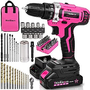 Pink Cordless Drill Set, 20V Lithium-ion Power Drill Set for Women with 67Pcs Drill Driver Bits, 3/8"Keyless Chuck, 25+1 Position Electric Drill, 2.0Ah Battery, Fast Charger and Storage Bag Included