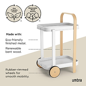 Umbra Bellwood Bar Cart, Serving Trolley, Side Table, Natural/White