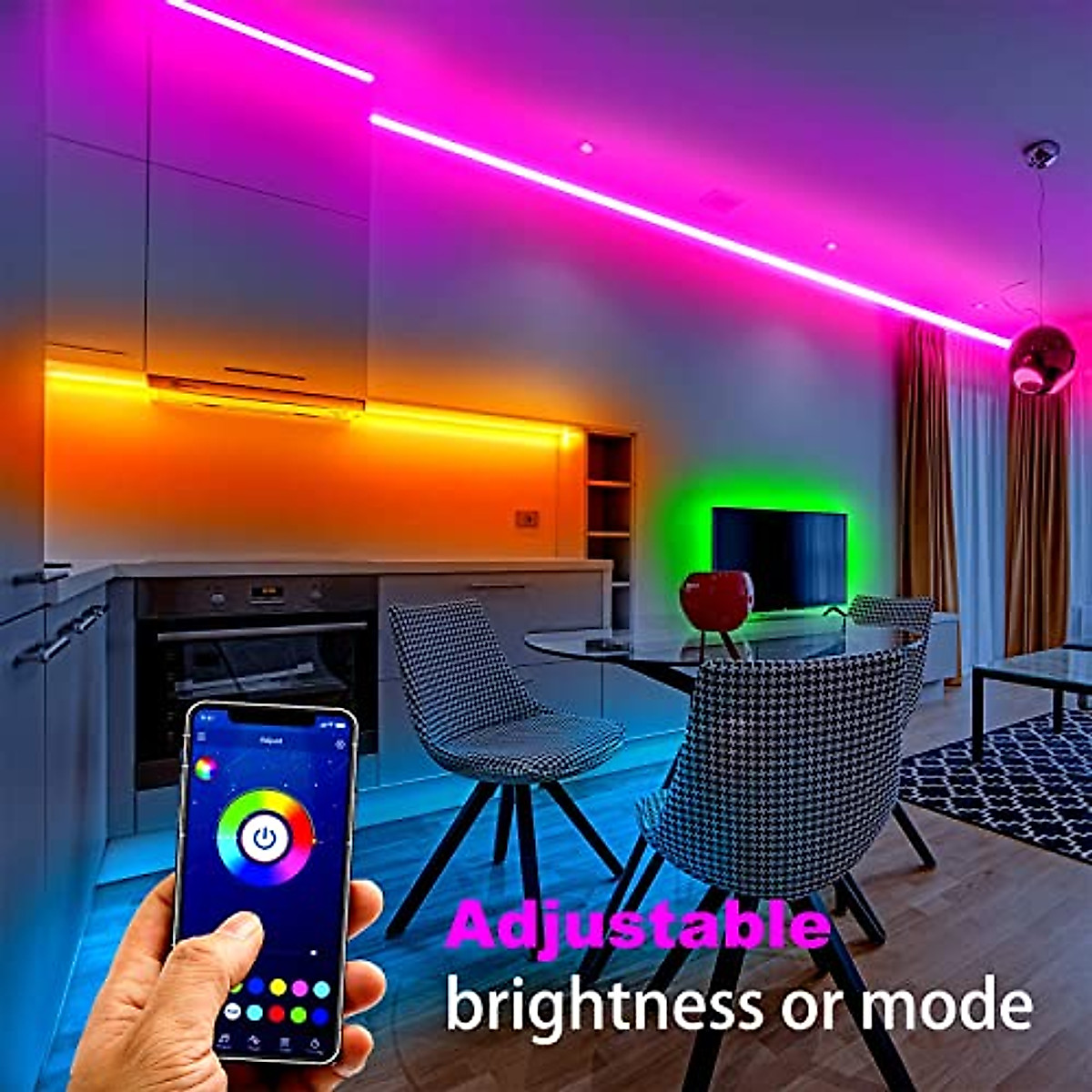 dalattin Led Lights for Bedroom 50ft, Smart Bluetooth Led Strip Lights That Sync with Music Ambient Lighting for Room, Game, Party (2 Rolls of 25ft)