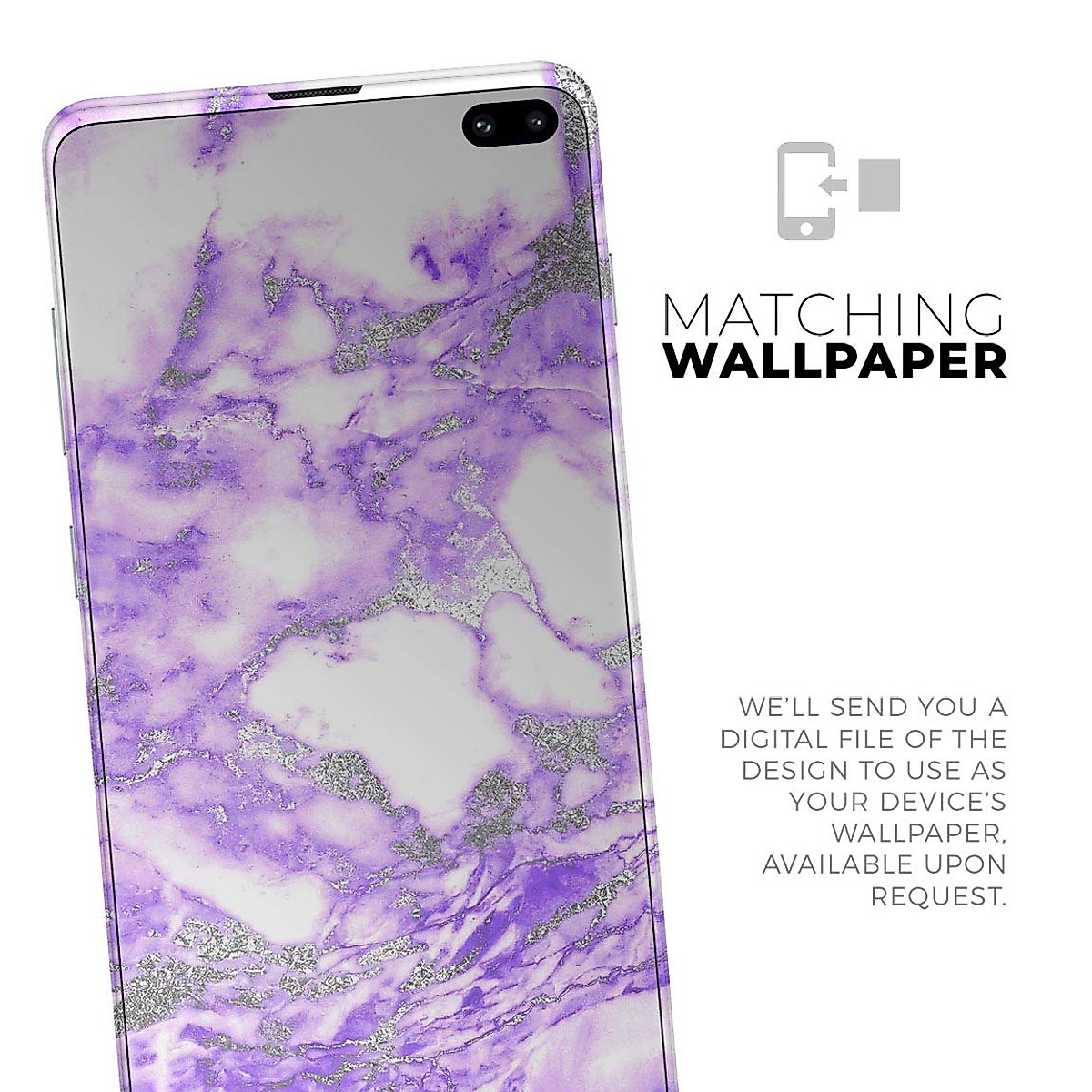 DesignSkinz Purple Marble & Digital Silver Foil V9 Protective Vinyl Decal Wrap Skin Cover Compatible with The Samsung Galaxy S20 (Screen Trim & Back Glass Skin)