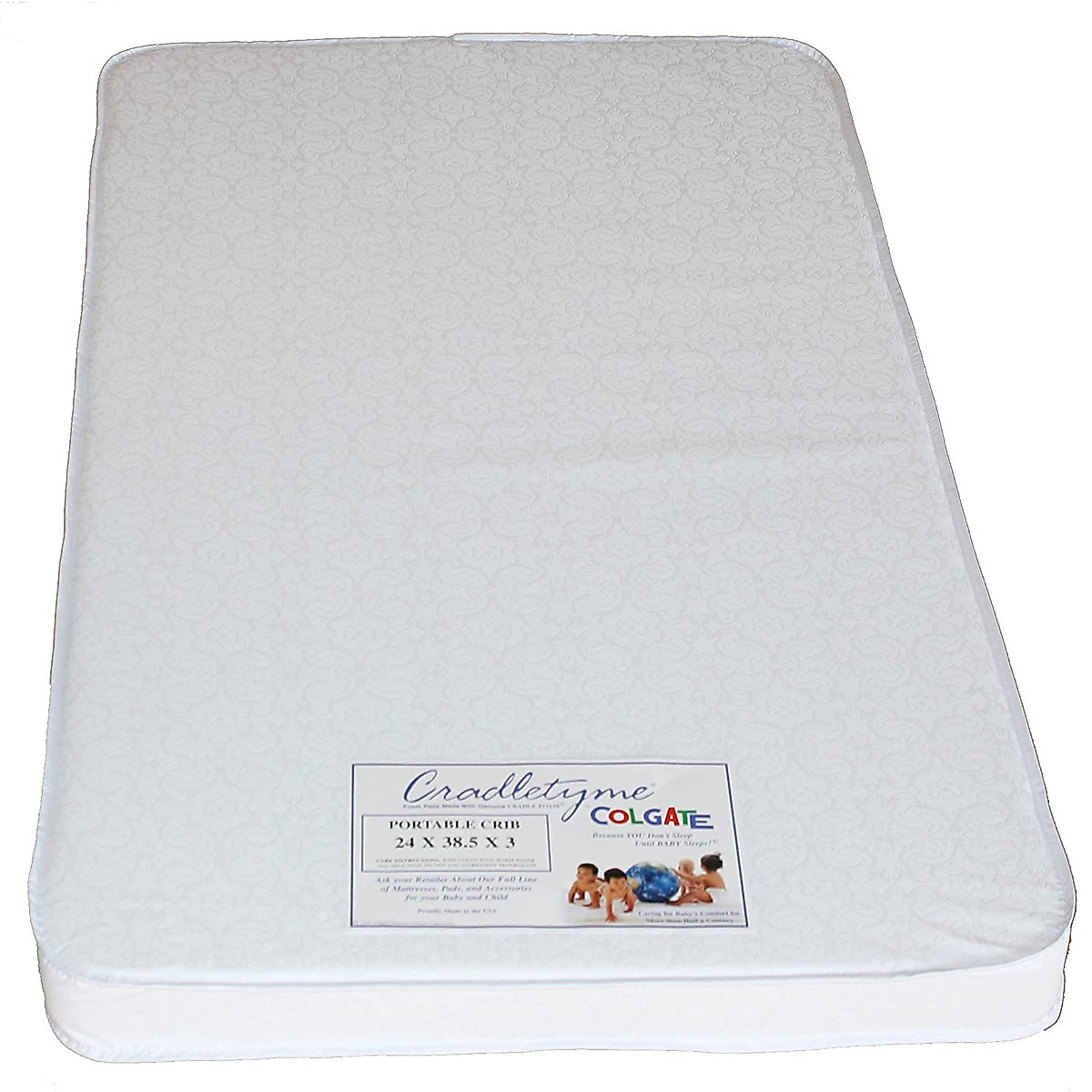 Colgate Mattress Portable Crib/Mini Crib Mattress Easy to Clean | Hypoallergenic | Waterproof | GREENGUARD Gold Certified White 24x38.5x83 Inch (Pack of 1)