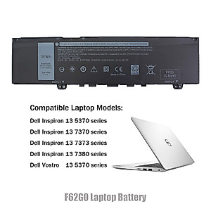 38Wh F62G0 Laptop Battery for Dell Inspiron 13 5370 7370 7373 I7373 7380 7386 P83G P83G001 P83G002 P87G001 P87G Vostro 13 5370 Series F62GO RPJC3 0RPJC3 39DY5 039DY5