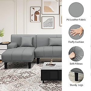 YITAHOME Sectional Couches for Living Room, U Shaped Sofa Faux Leather Modern Modular Couch with USB & Type C Charging Ports Double Chaise and Comfy Upholstered, Dark Grey