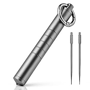 TISUR Titanium Portable Toothpick Holder Box, Pocket Waterproof Case Toothpicks Container with Keychain for Outdoor Picnic and Camping