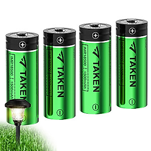 Taken Garden Solar Light Batteries, IMR 18500 1500mAh 3.7V Li-ion Rechargeable Solar Batteries for Outdoor Solar Lights, LED Flashlights, Landscape Lighting - 4 Pack