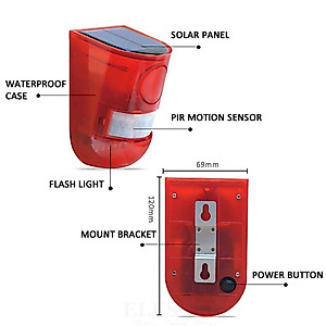 keeda Solar Motion Sensor Alarm 2 Pack Waterproof PIR LED Security Light Warning 110dB Sound Security Alerts Strobe Light for Garden Home Villa Security Outdoor Door Sensor
