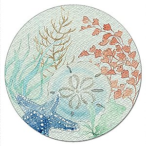 CounterArt Seaside 4mm Heat Tolerant Tempered Glass Lazy Susan Turntable 13" Diameter Cake Plate Condiment Caddy Pizza Server