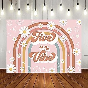 Lofaris Groovy 5th Birthday Backdrop Five is A Vibe Birthday Background Daisy Flower Girls Four Years Old Birthday Party Supplies Photo Prop Wall Decor 7x5ft