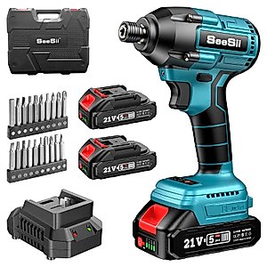 Seesii Impact Driver Kit, 21V Max Torque 1590 In-lbs(180 N.m) Cordless Impact Driver Set with Two 2.0 Ah Battery, 1/4" Hex Chuck Power Impact Drill, 0-2500 RPM Variable Speed, 20 Pcs Drill Bits, QH150