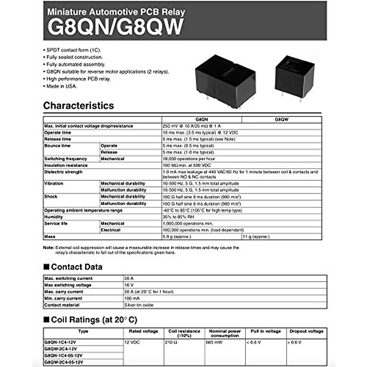 OMRON Fuel Pump Relay R303-12V Replaces Omron Relay F8VF-BA
