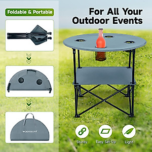 WOSVOLUNT Portable Camping Table Folding Pop up Tables Lightweight Beach Table for Sand Canvas Picnic Table Round Camping Side Table with Cup Holder for Outdoor, Tailgating,Travel